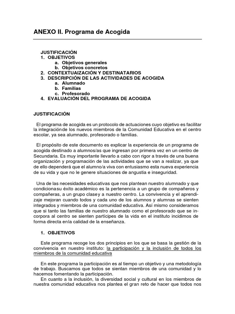 Programa de Acogida | PDF