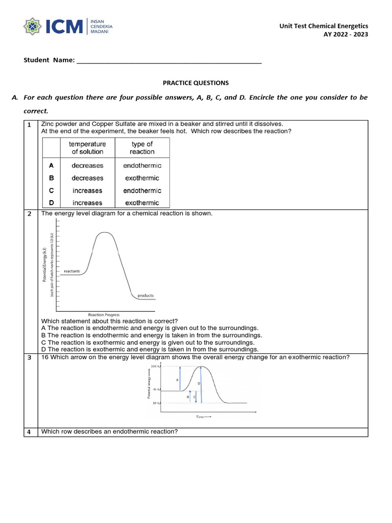 Chemical Energetics Unit Test | PDF
