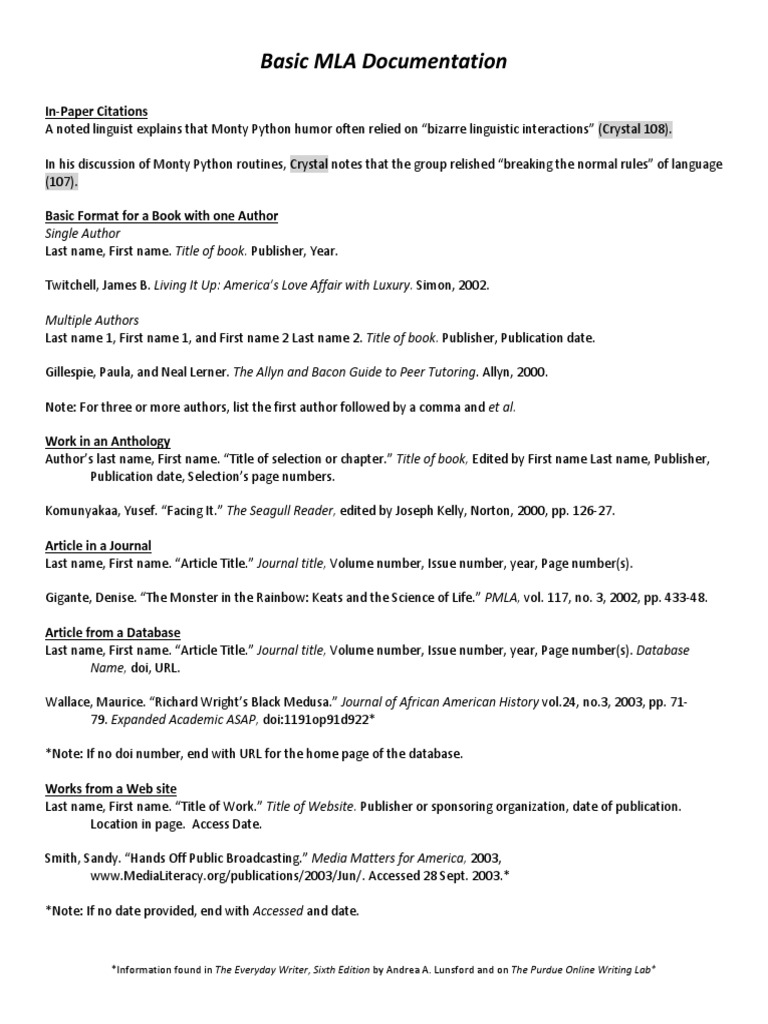 Basic MLA Citation Guidelines | PDF