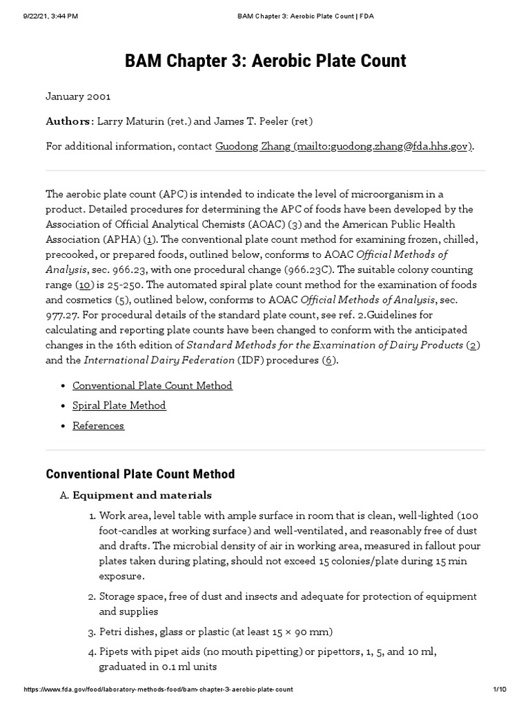 BAM Chapter 3. Aerobic Plate Count | PDF | Colony Forming Unit ...