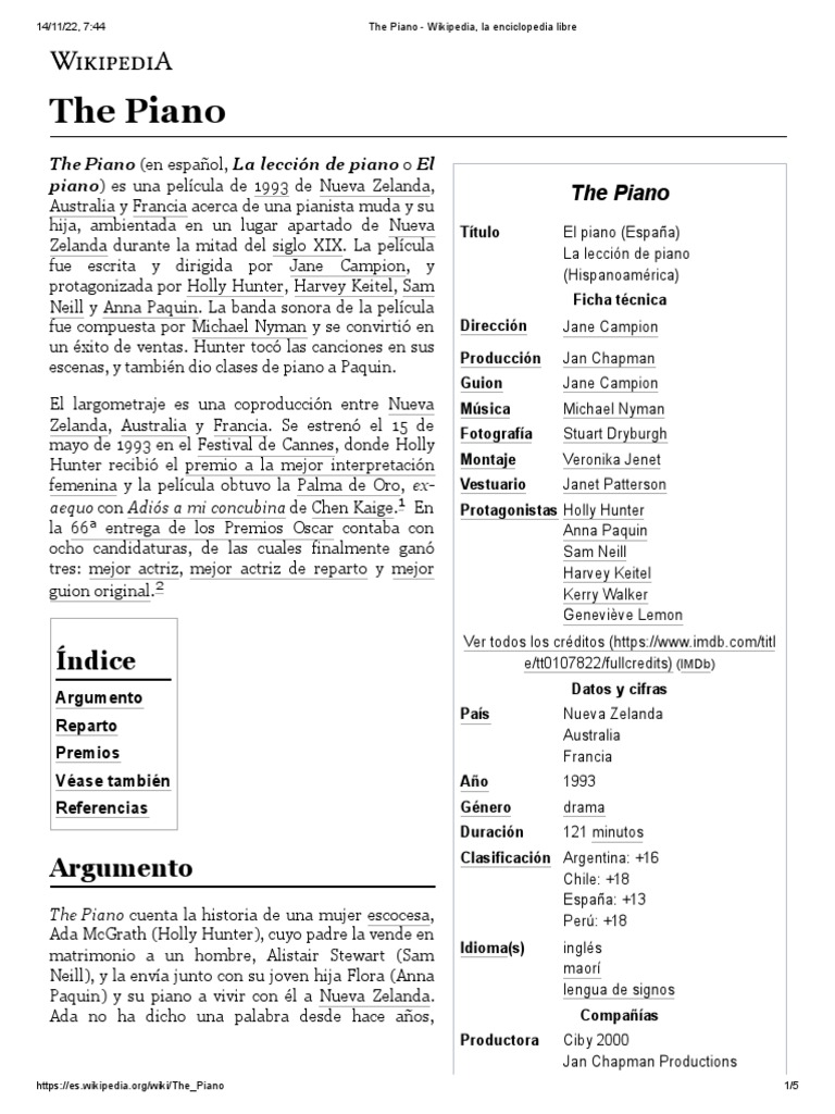 The Piano - Wikipedia, La Enciclopedia Libre | PDF
