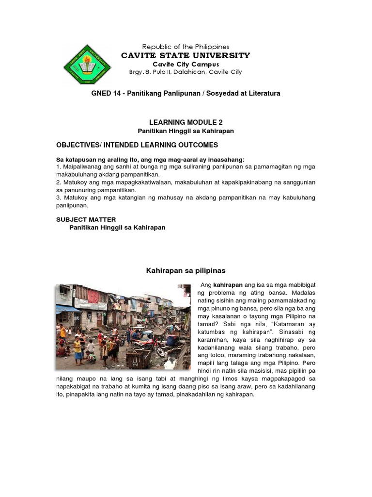 LEARNING MODULE 2 - Panitikan Hinggil Sa Kahirapan | PDF