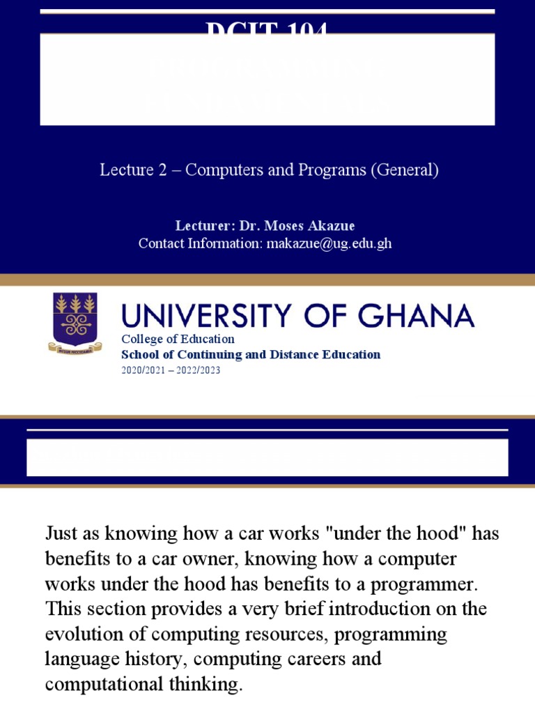 DCIT104 Lecture 2 | PDF | Central Processing Unit | Random Access Memory