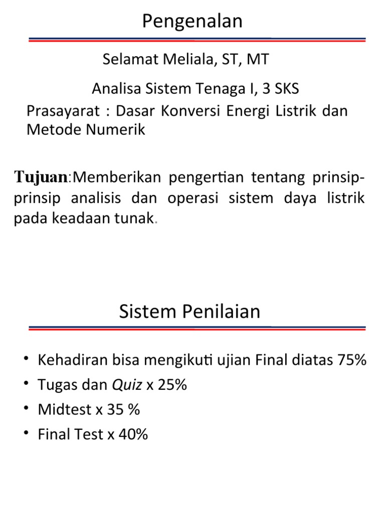 Analisa Sistem Tenaga I Pertemuan I | PDF