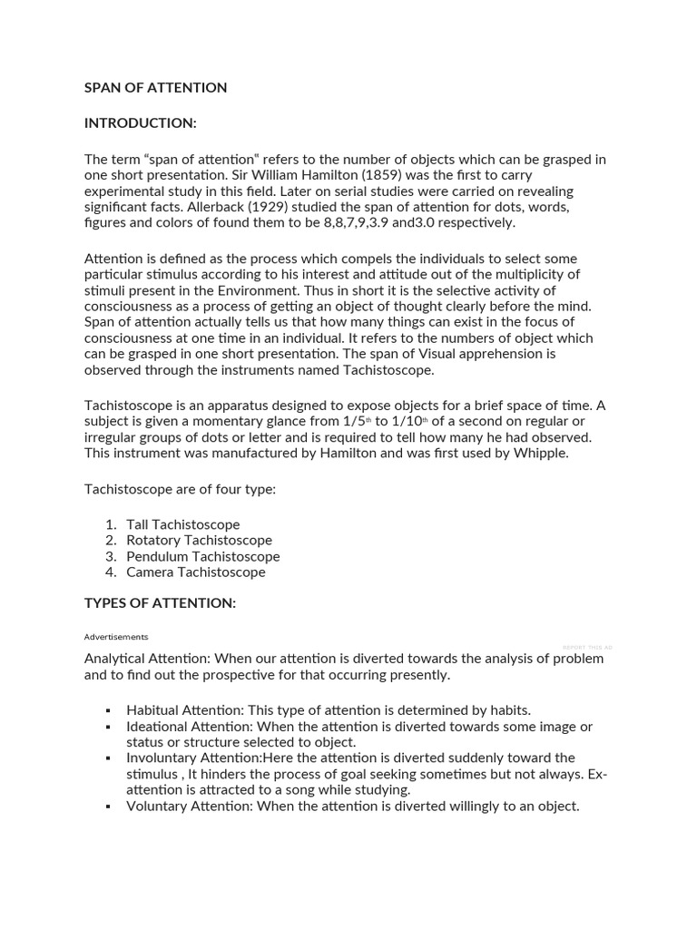 Span of Attention | PDF | Attention | Experiment