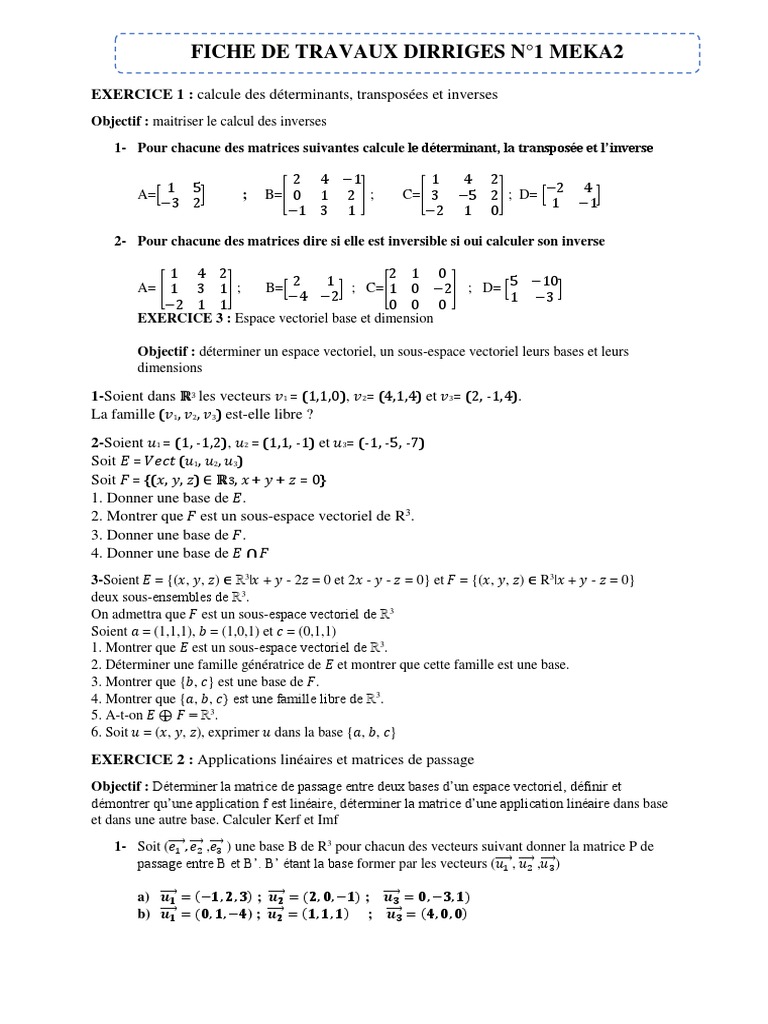 TD de Maths | PDF | Base (algèbre linéaire) | Espace vectoriel