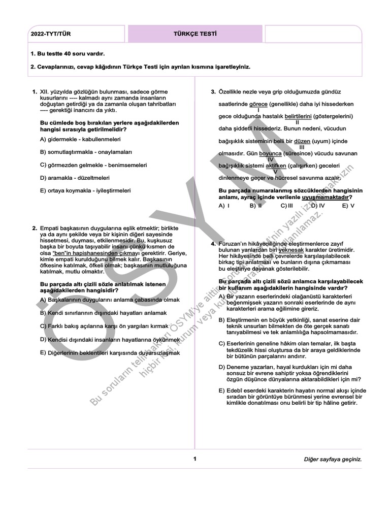2022 Tyt Türkce | PDF
