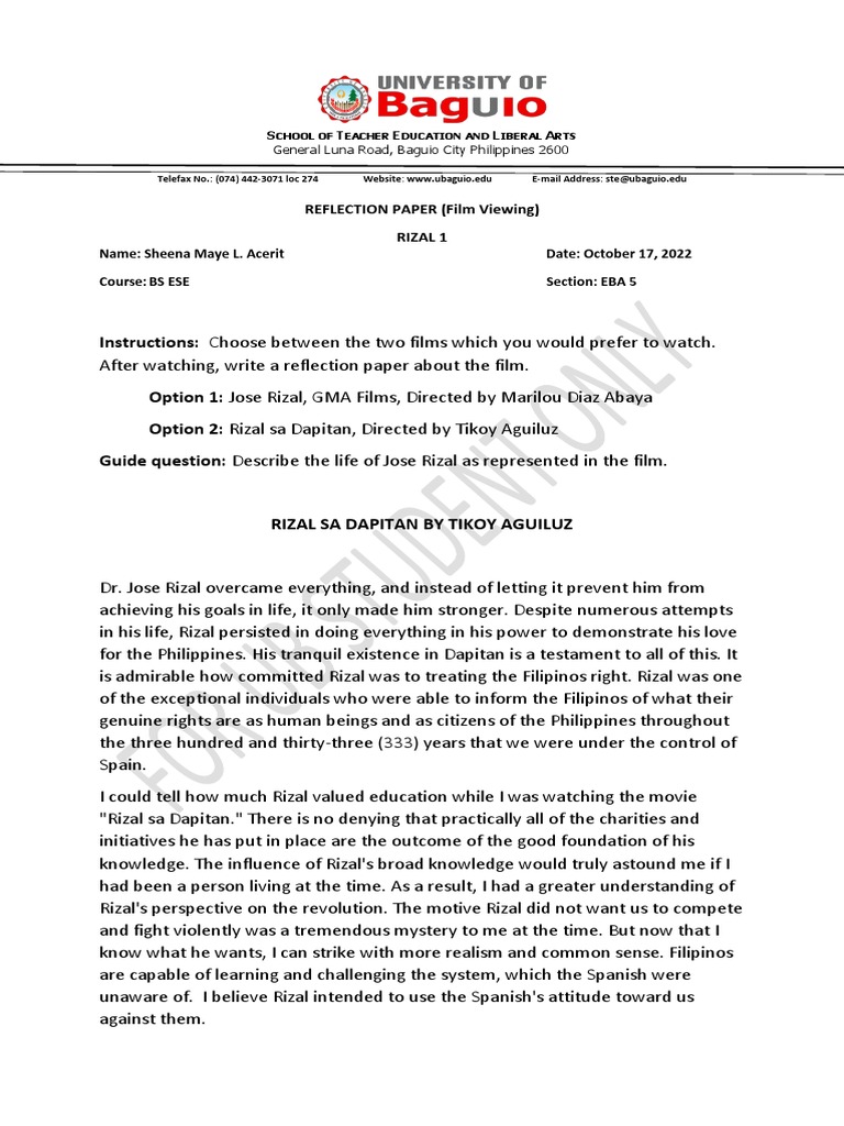 Reflection Paper - Film Viewing | PDF