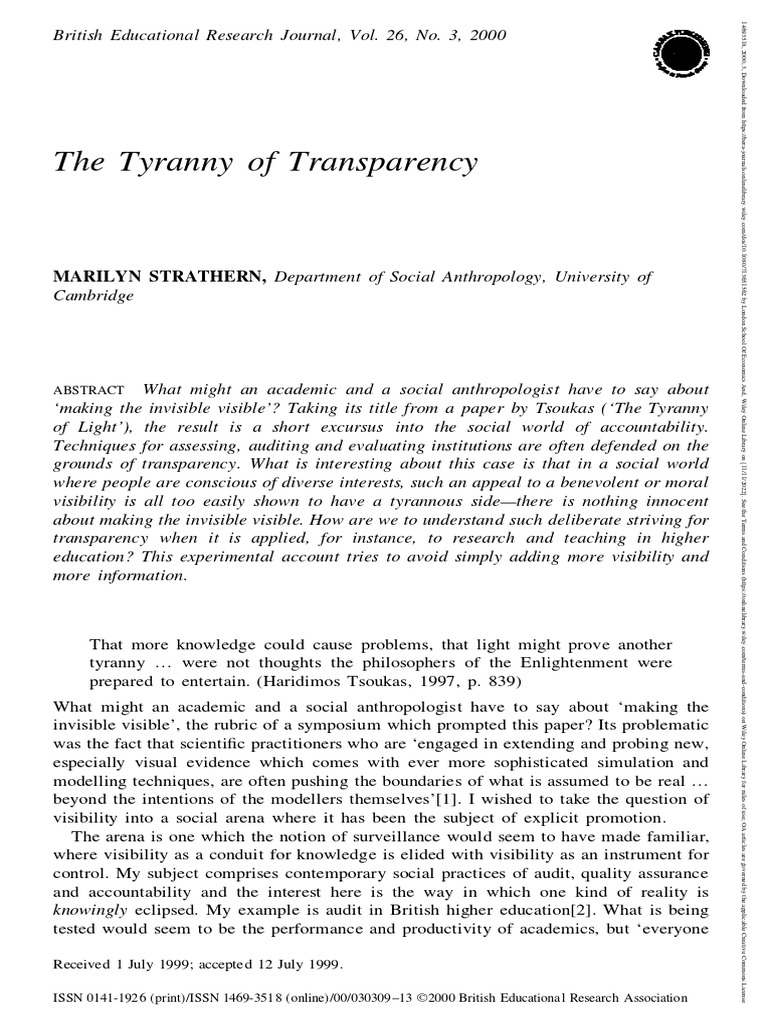 British Educational Res J - 2013 - Strathern - The Tyranny of ...