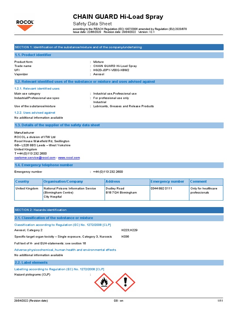 CHAIN GUARD Hi-Load Spray - GB | PDF | Toxicity | Firefighting