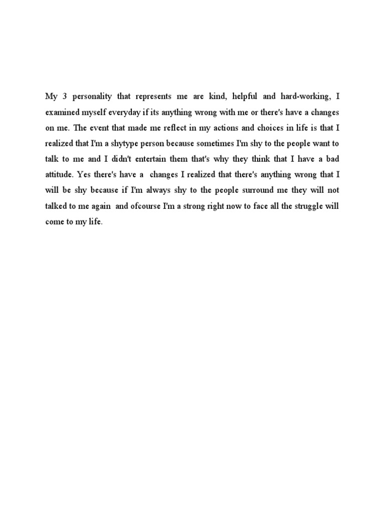 My 3 Personality That Represents Me Are Kind | PDF