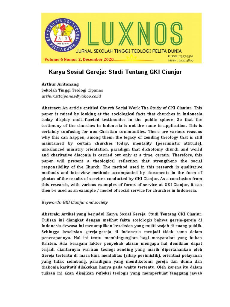 Karya Sosial Gereja: Studi Tentang GKI Cianjur | PDF