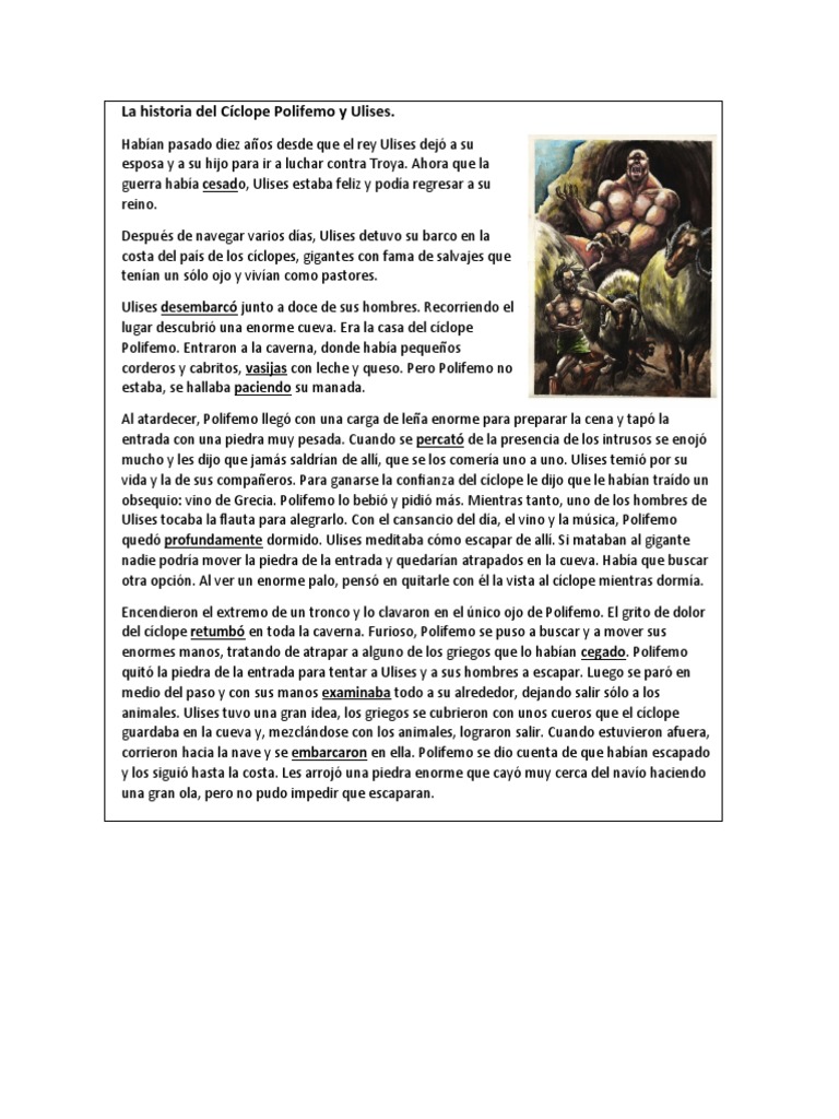 La Historia Del Cíclope Polifemo y Ulises | PDF