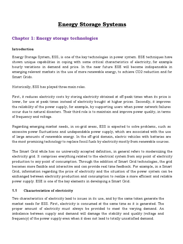 Energy Storage Systems-Notes | PDF | Rechargeable Battery | Energy Storage