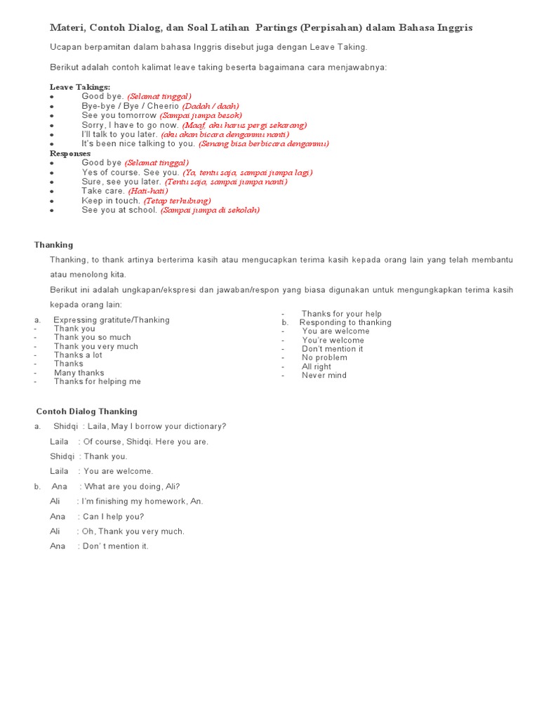 Contoh Leave Taking dan Responnya | PDF | Seni & Disiplin Bahasa ...