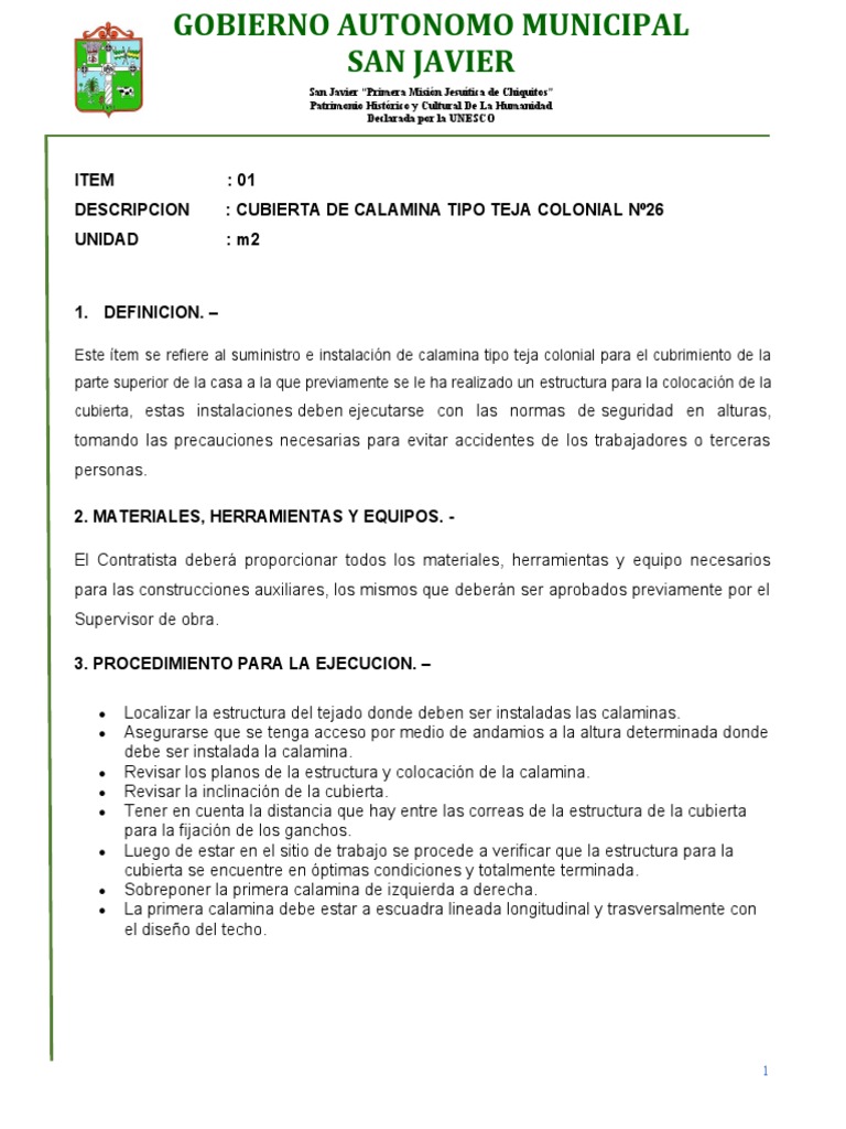 Especificaciones Tecnicas de Cubierta | PDF