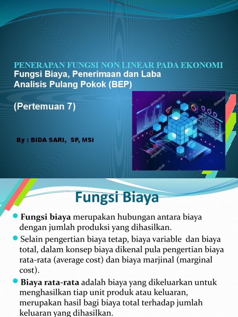 141 - 20220418074510 - Matek PPT7 - Penerapan Fungsi Kuadrat - Fungsi Biaya-Penerimaan - Laba | PDF