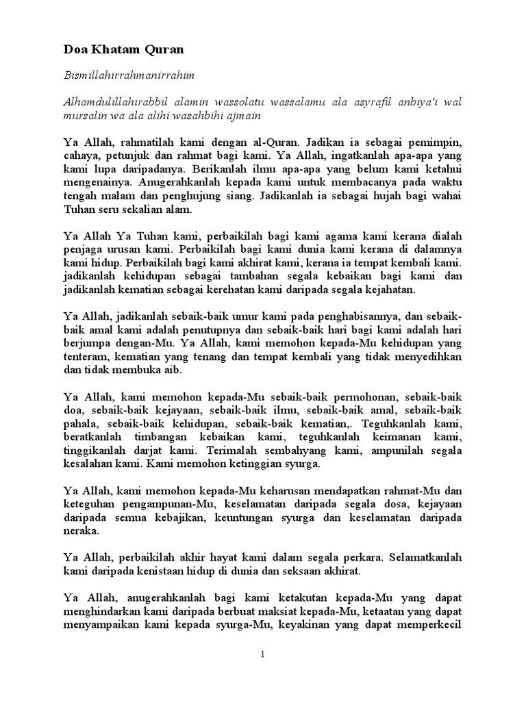 Doa Khatam Quran Bahasa Melayu | PDF