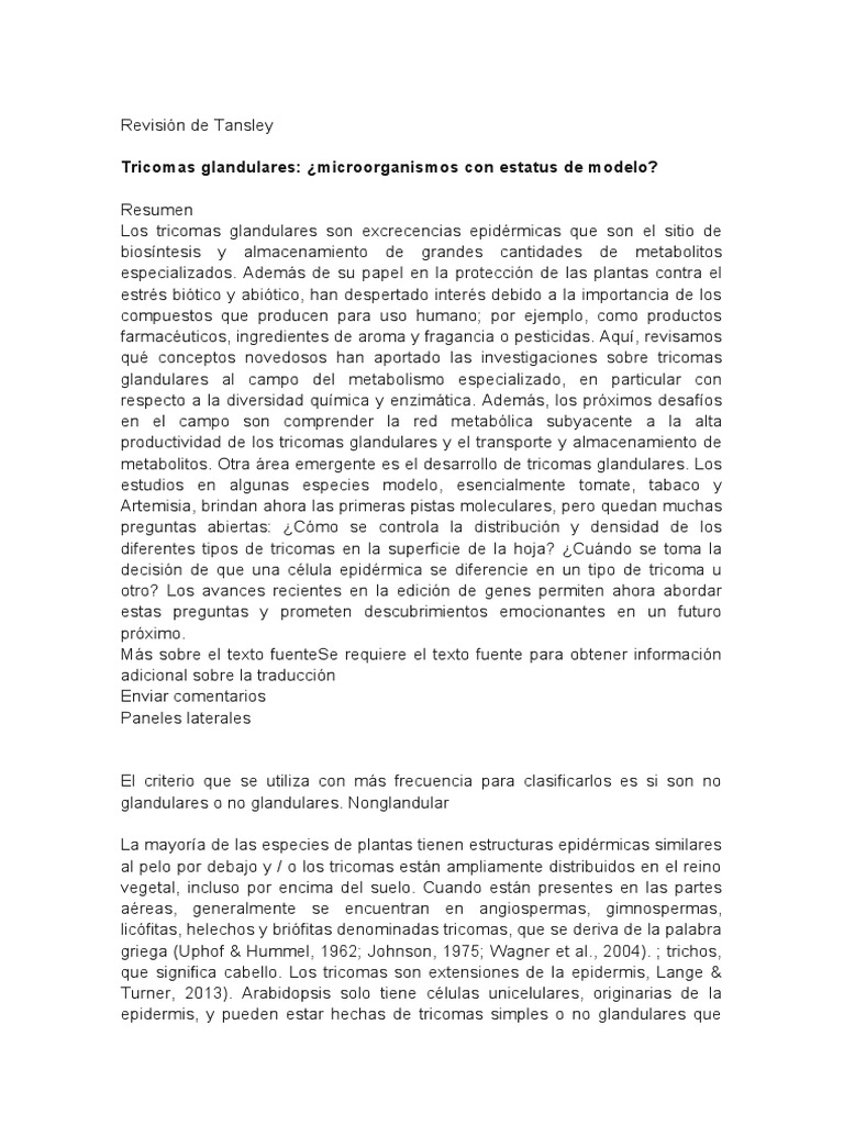 Tricomas glandulares en plantas: funciones y tipos | PDF | Metabolismo ...