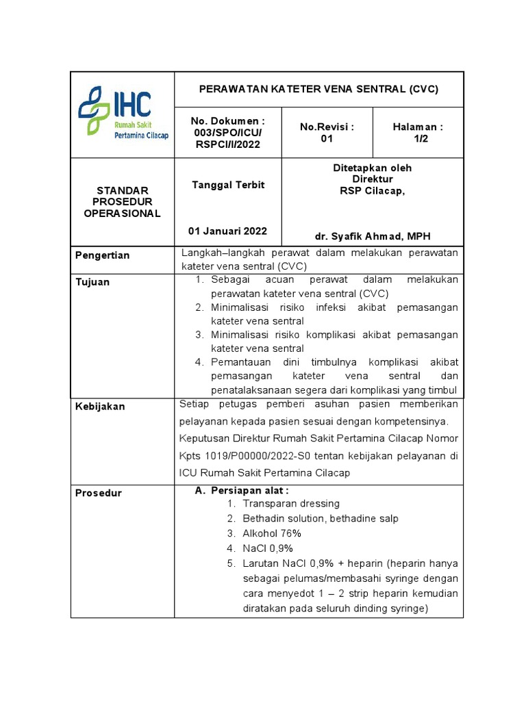 Spo Perawatan Kateter Vena Sentral (CVC) | PDF