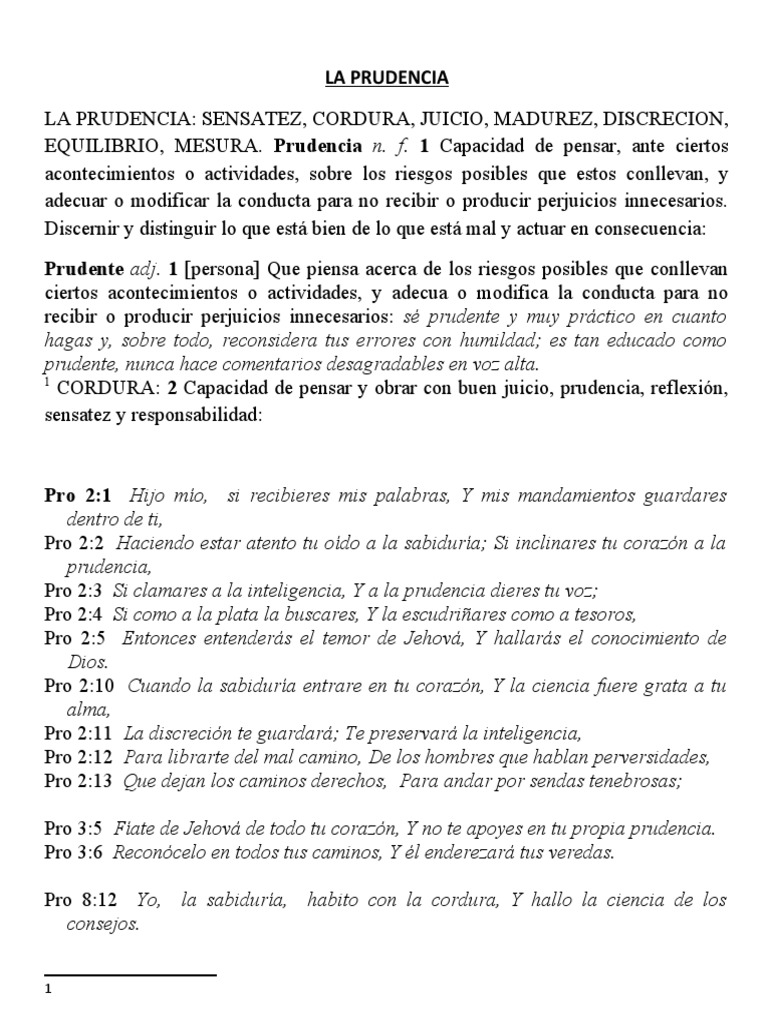 La Prudencia: Sabiduría y Cordura | PDF | Sabiduría | Virtud