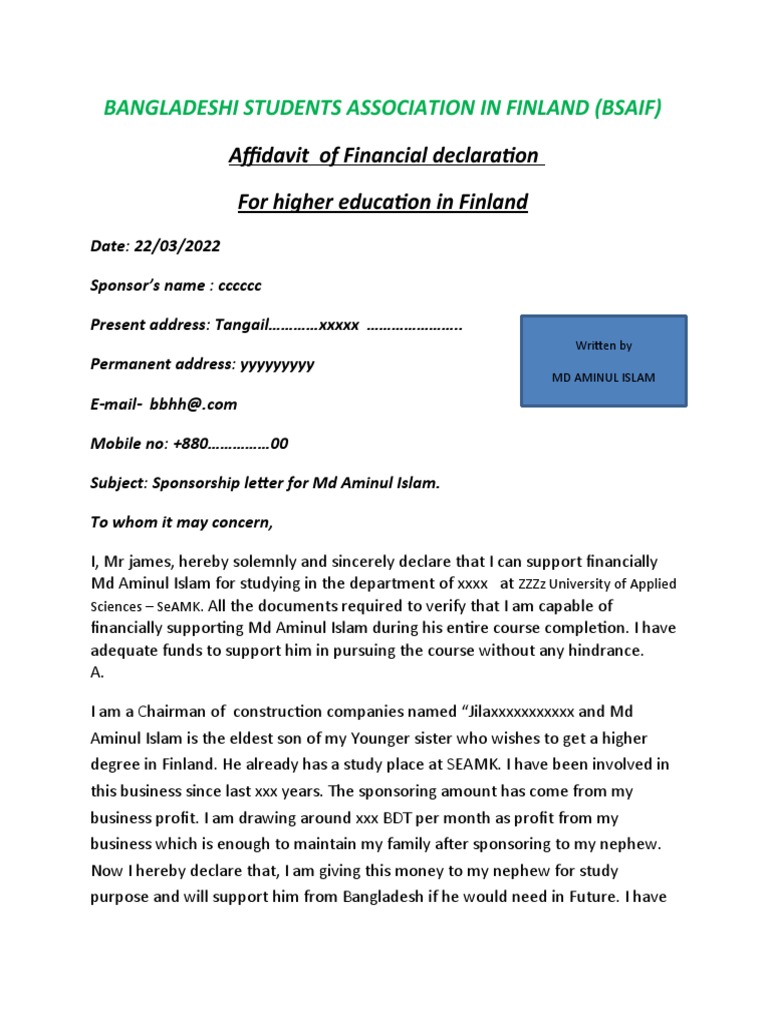 Letter of Financial declaration | PDF