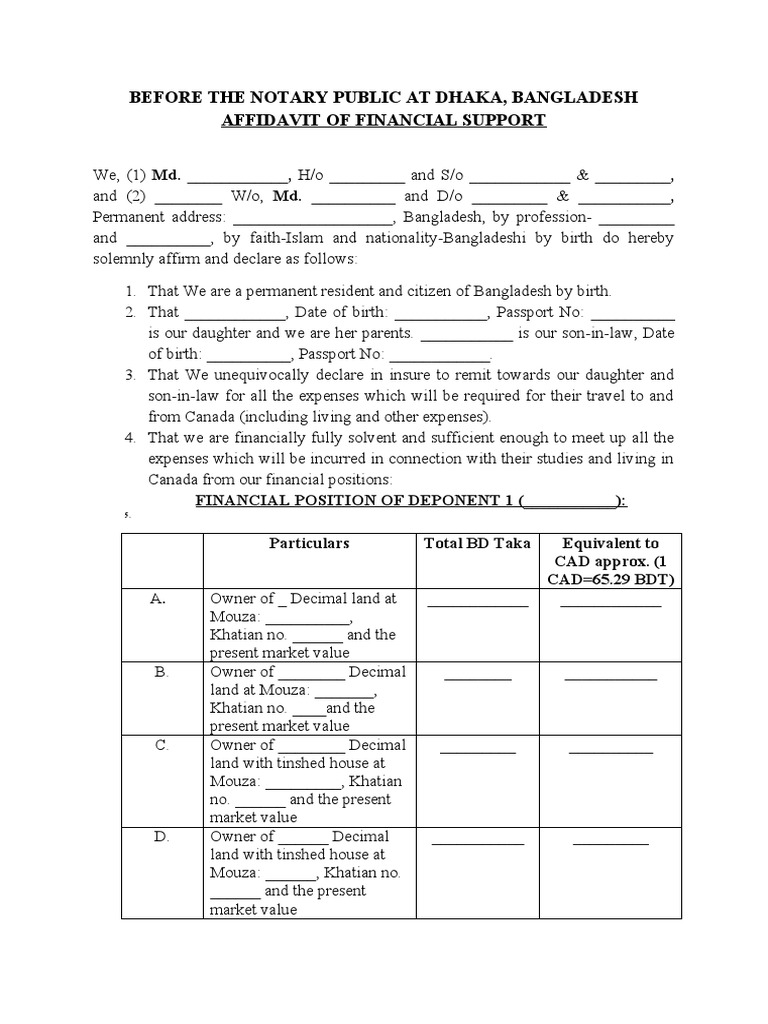 Affidavit of Financial Support | PDF