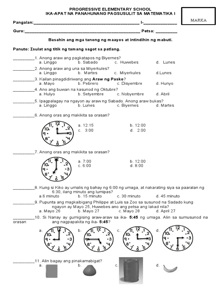 4TH Quarter Exam in Math1 | PDF