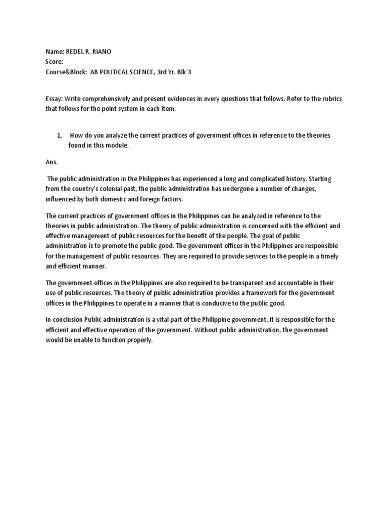 REDEL R. Public Administration | PDF | Politics | Social Science