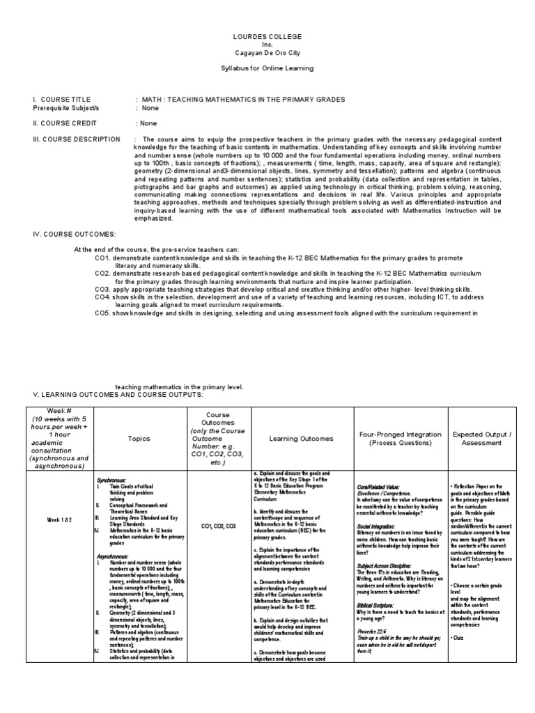 11 BEED Teaching Mathematics in The Primary Grades | PDF | Teaching Method | Curriculum