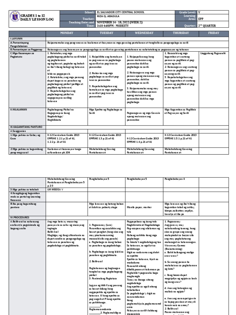 DLL - Epp 5 - Q2 - W2 | PDF