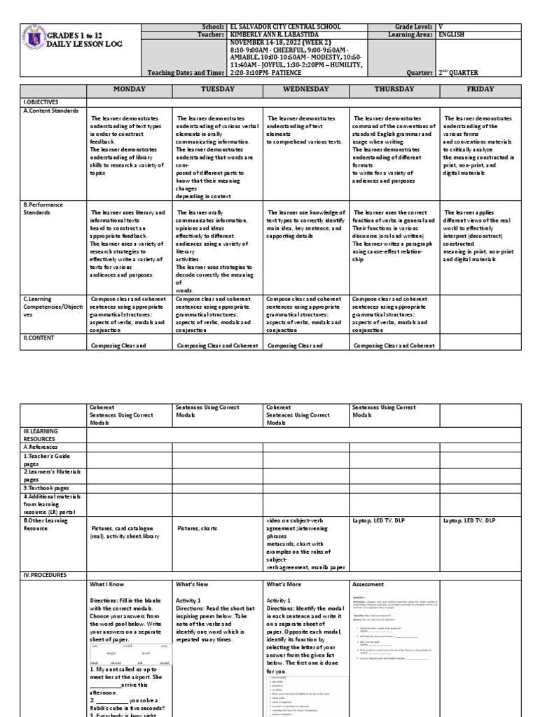 Daily Lesson Log for Grade 5 English | PDF | Language Arts & Discipline | Foreign Language Studies