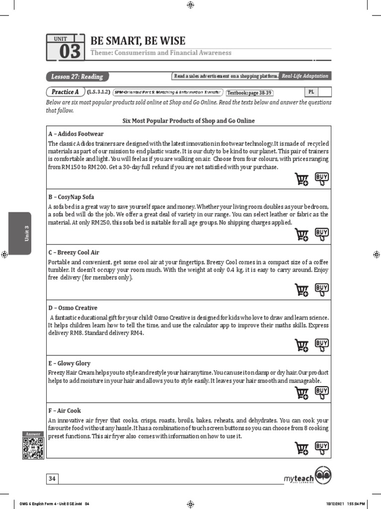 OMG 6 English Form 4 - Unit 3 SE | PDF | Retail | Grocery Store