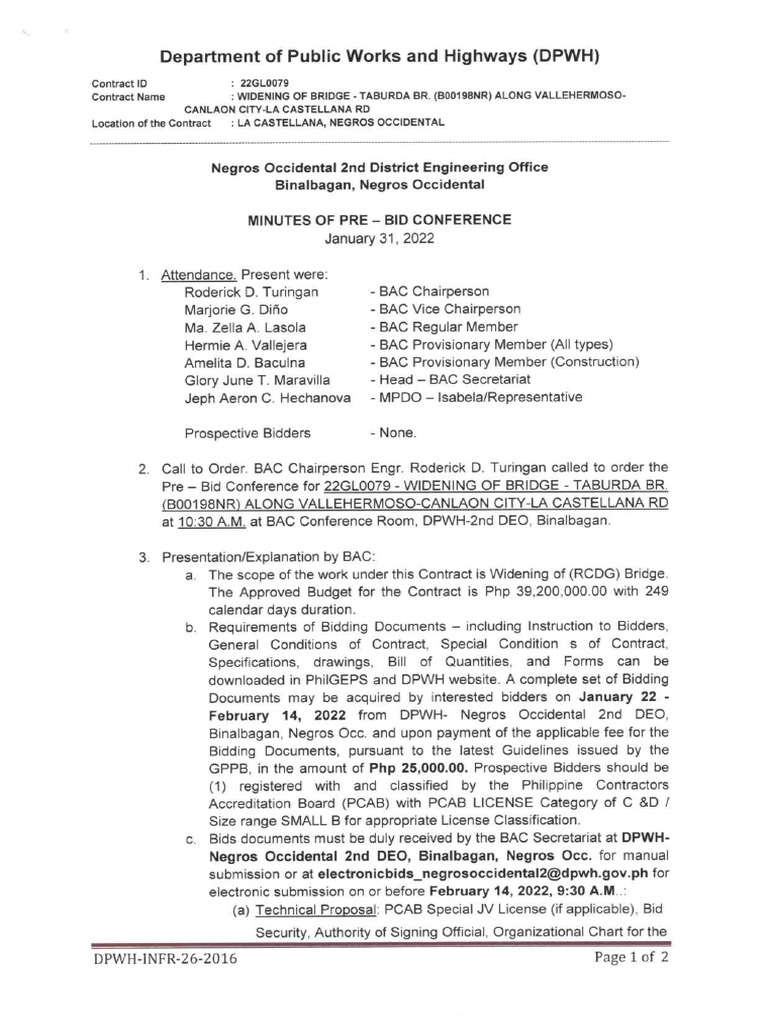 22GL0079 - Minutes of Pre-Bid Conference | PDF