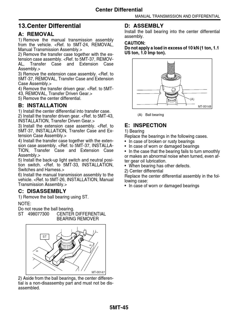 Center Differential | PDF | Bearing (Mechanical) | Manual Transmission
