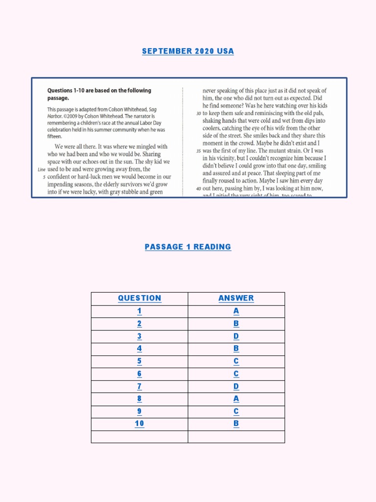 SAT September 2020 US Answer Key | PDF