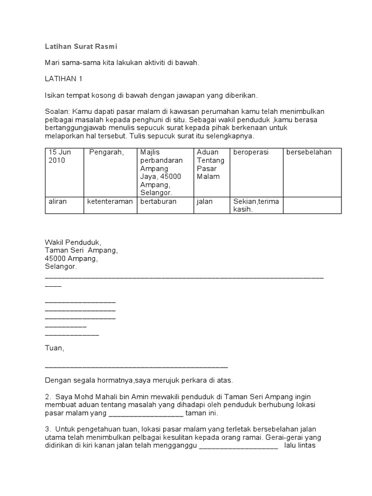 Latihan Surat Rasmi | PDF
