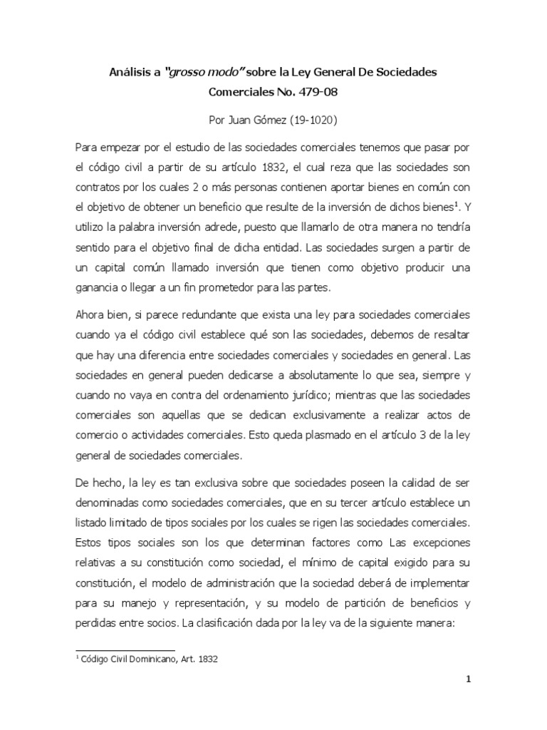 Análisis Sobre La Ley General de Sociedades Comerciales No. 479-08 ...
