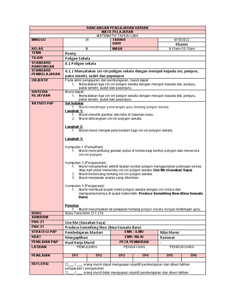 Rancangan Pengajaran Harian | PDF