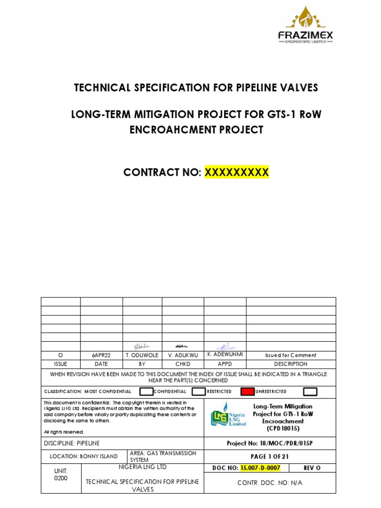 B-XX - XXX - O - Technical Specification For Pipeline Valves | PDF | Pipe (Fluid Conveyance) | Valve