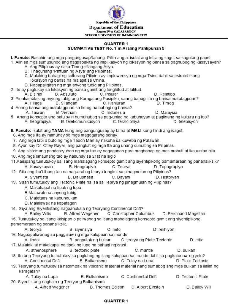 AP 5 1st Summative Test | PDF