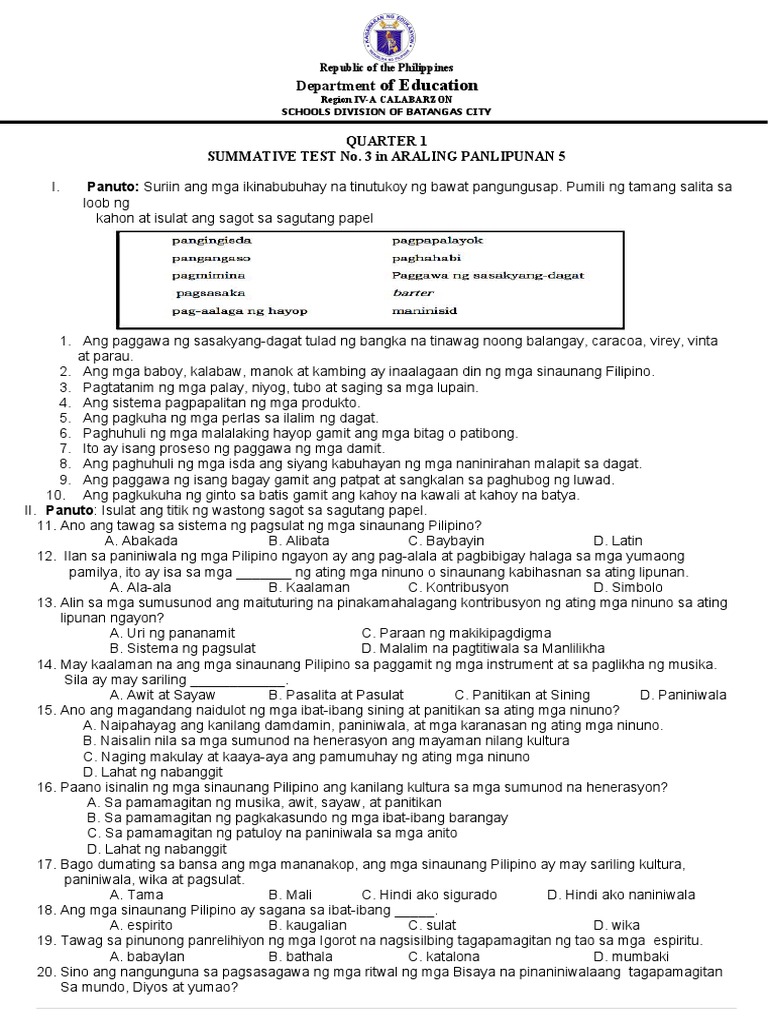 AP 5 3rd Summative Test | PDF
