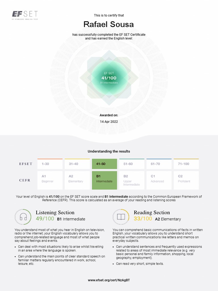 EF SET Certificate | PDF
