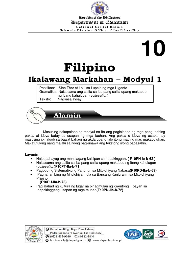 2ndq Filipino 10 Adm Module 1 4 | PDF