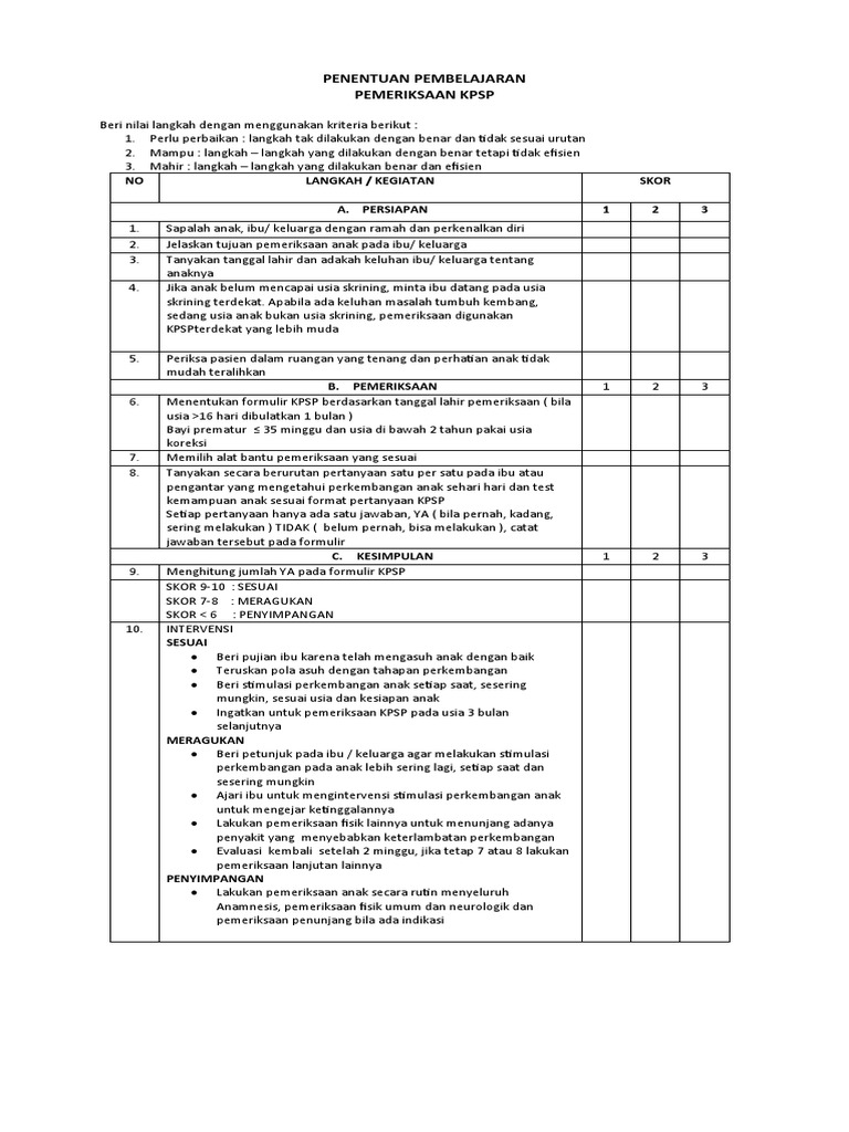 Panduan Pemeriksaan KPSP Anak | PDF