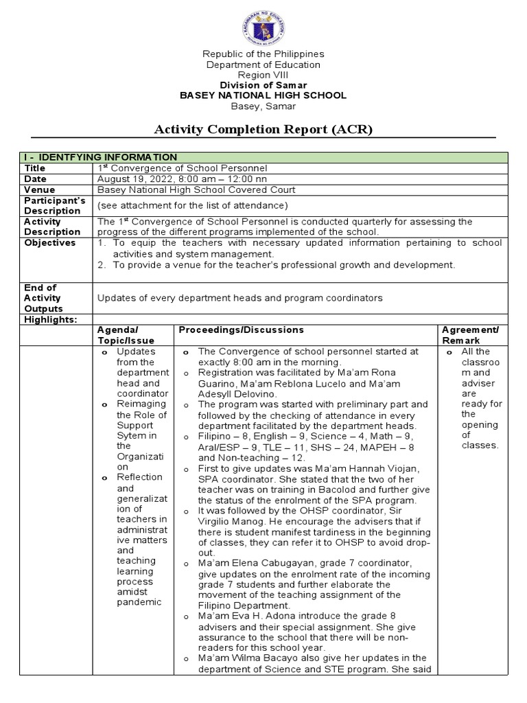 Acr 1ST Convergence of School Personnel | Download Free PDF | Teachers ...