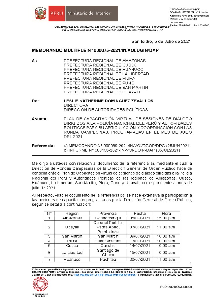 Memorando Multiple 000075-2021 - in - Voi - Dgin - Dap | PDF | Ciencias sociales