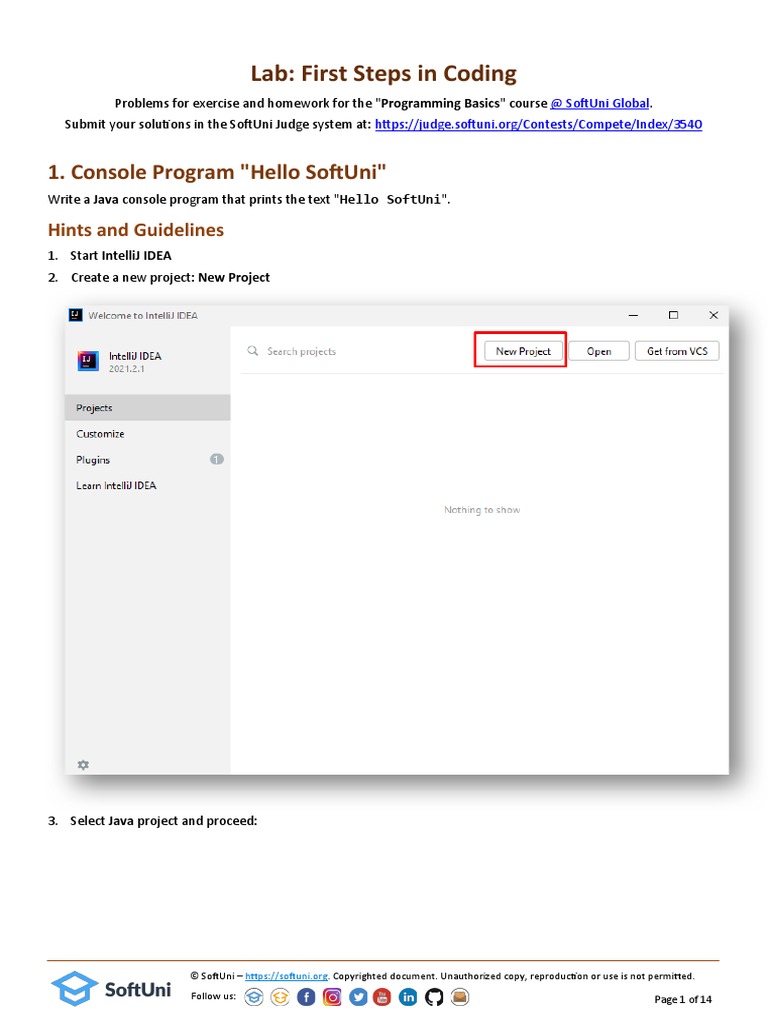 01.2 PB Java First Steps in Coding Lab | PDF | Java (Programming Language) | Command Line Interface