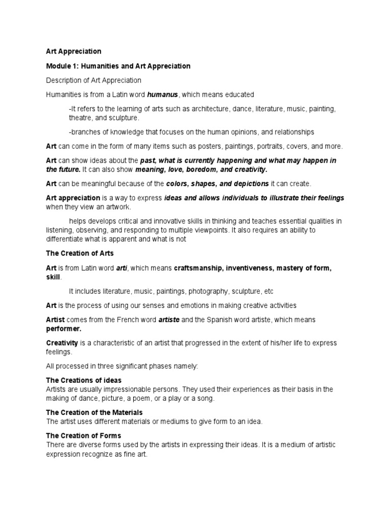 Art Appreciation Module Summary | PDF