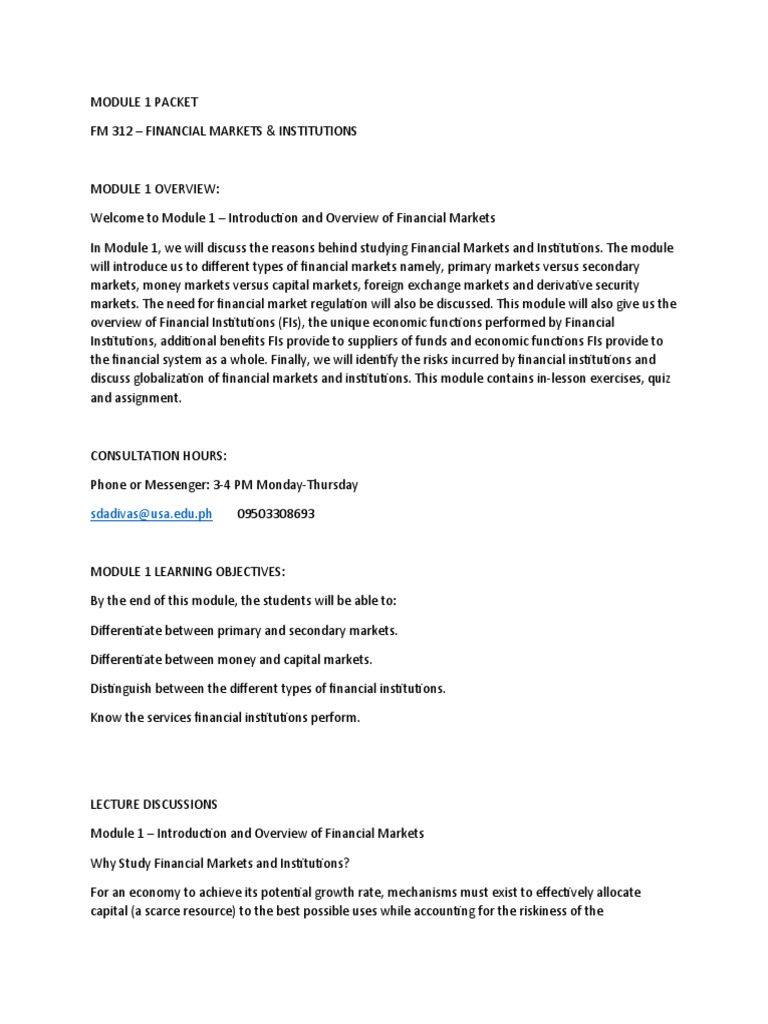 Financial Market Module 1 | PDF | Stocks | Financial Markets